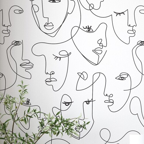 Abstract Face Line Removable Wallpaper Modern Peel & Stick - Etsy