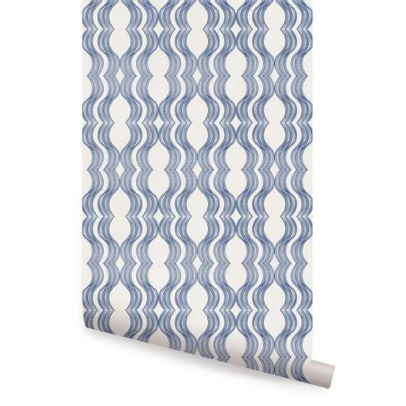 Wave Wall Covering | Navy | Peel and Stick or Unpasted Wallpaper Mural ...