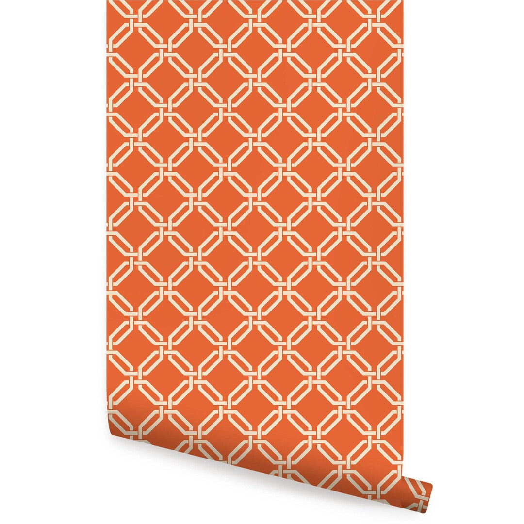 Octagon Links, Brick Orange, Wallpaper - Etsy