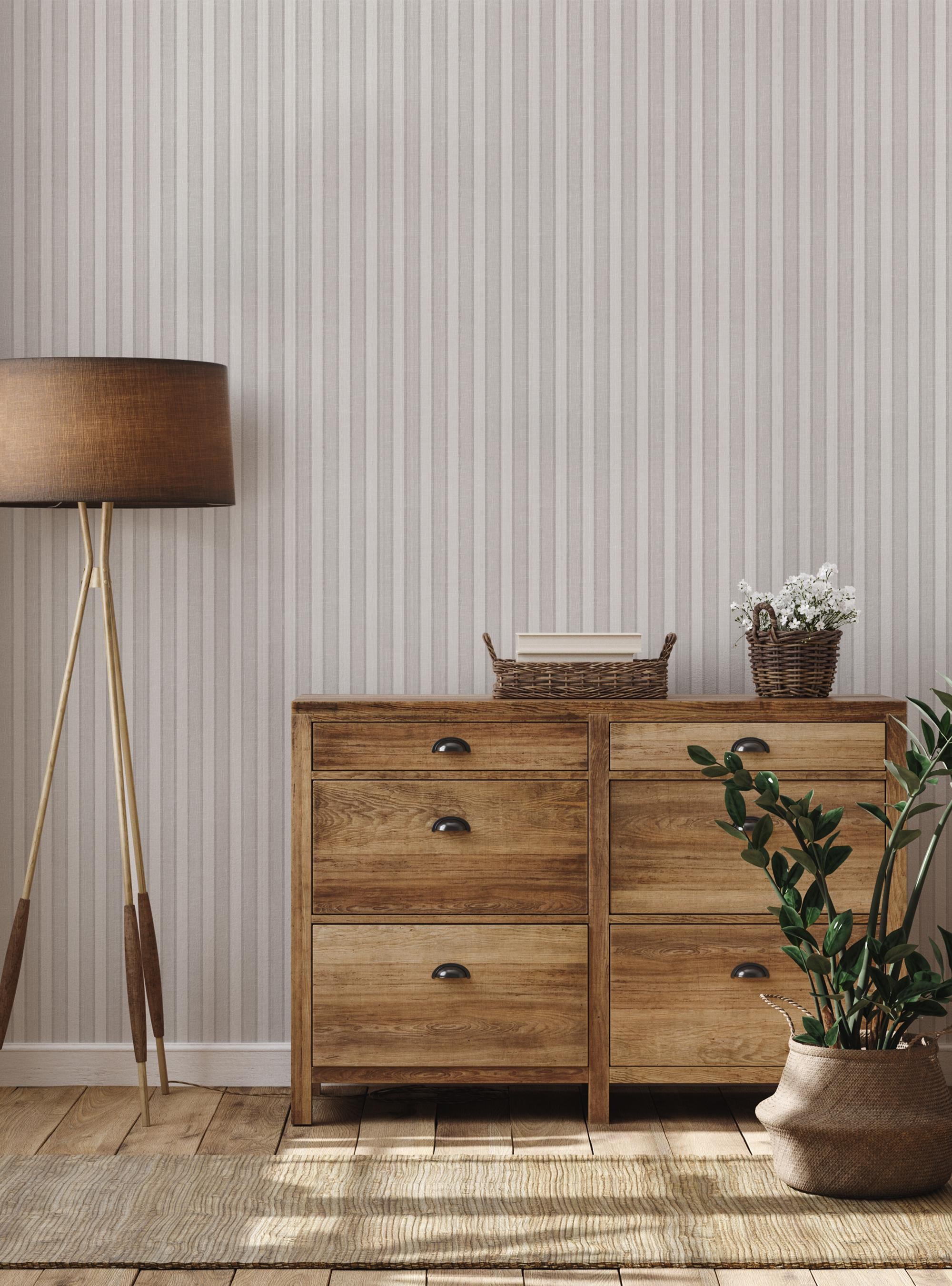 Linen Look Stripes Wall Covering | Grey | Peel and Stick or Unpasted ...
