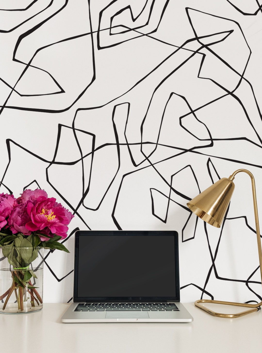 Entangled Lines Abstract Mural Wallpaper, Black, Wall Mural - Etsy