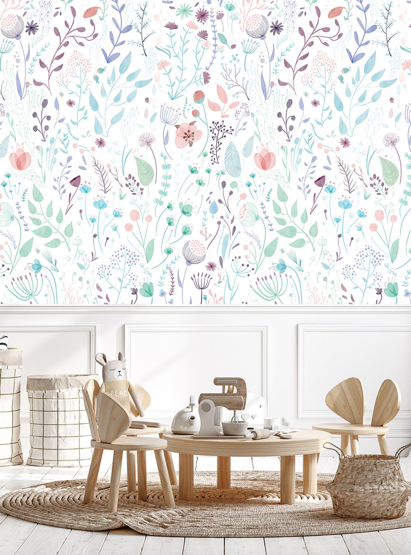 Wild Flowers Mural Wallpaper Watercolor Floral Wall Art Peel - Etsy