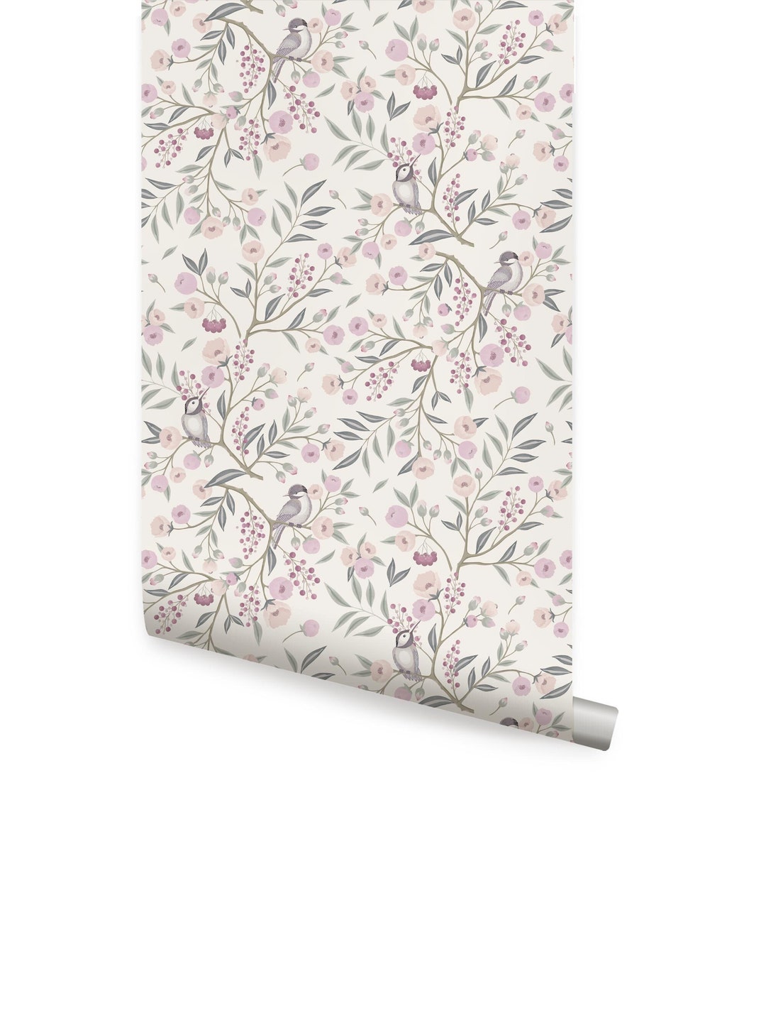 Blossom Birds Wallpaper, Light, Wallpaper - Etsy