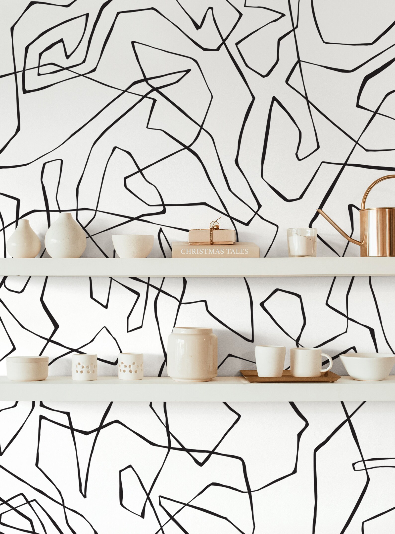 Entangled Lines Abstract Mural Wallpaper Black Peel and - Etsy
