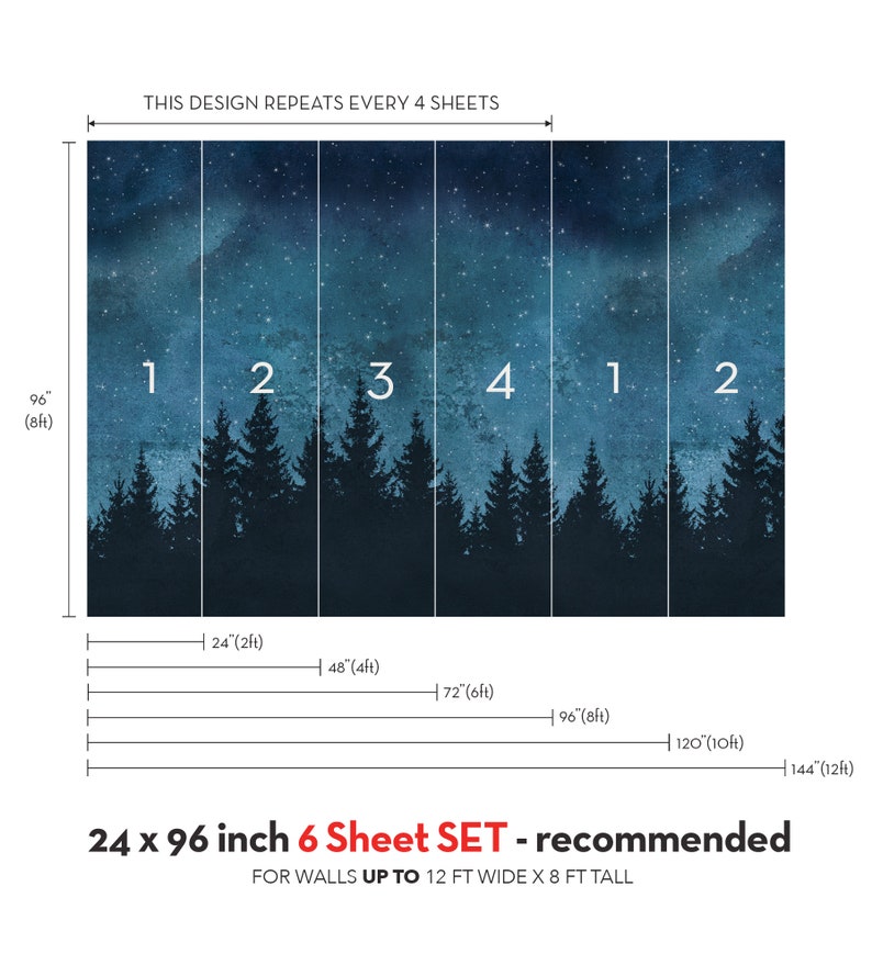 Forest Trees Night Scene Mural Wallpaper Navy Extra Large - Etsy UK