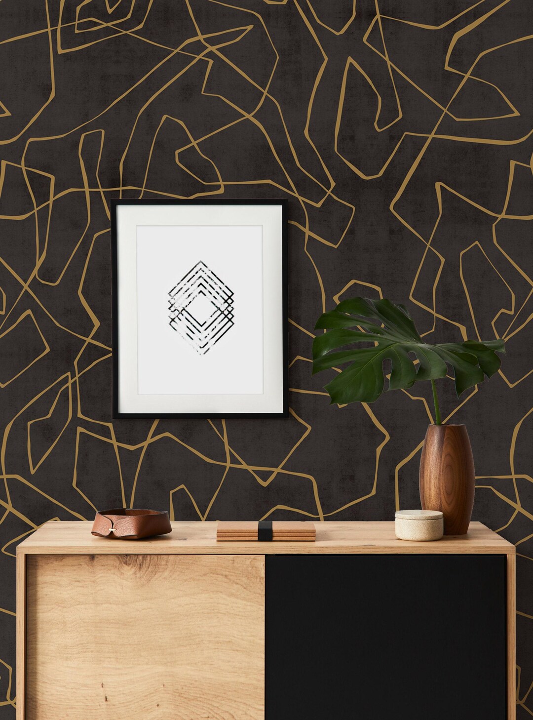 Entangled Lines Textured Look Background Mural Wallpaper, Dark, Wall ...