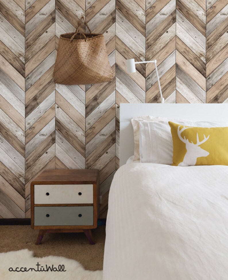 Chevron Wood Herringbone Wallpaper Original Repositionable - Etsy