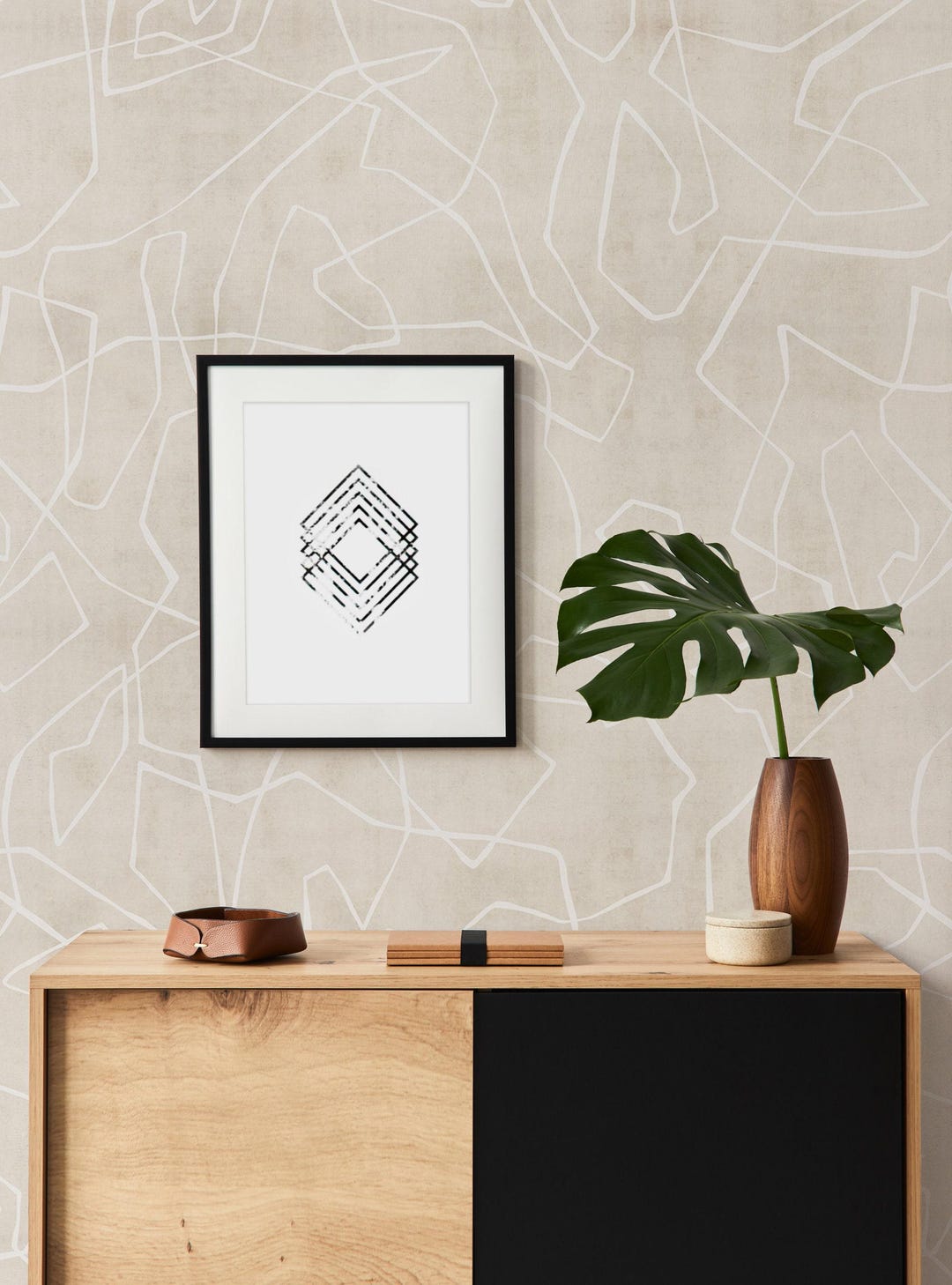 Entangled Lines Textured Look Background Mural Wallpaper, Beige, Wall ...