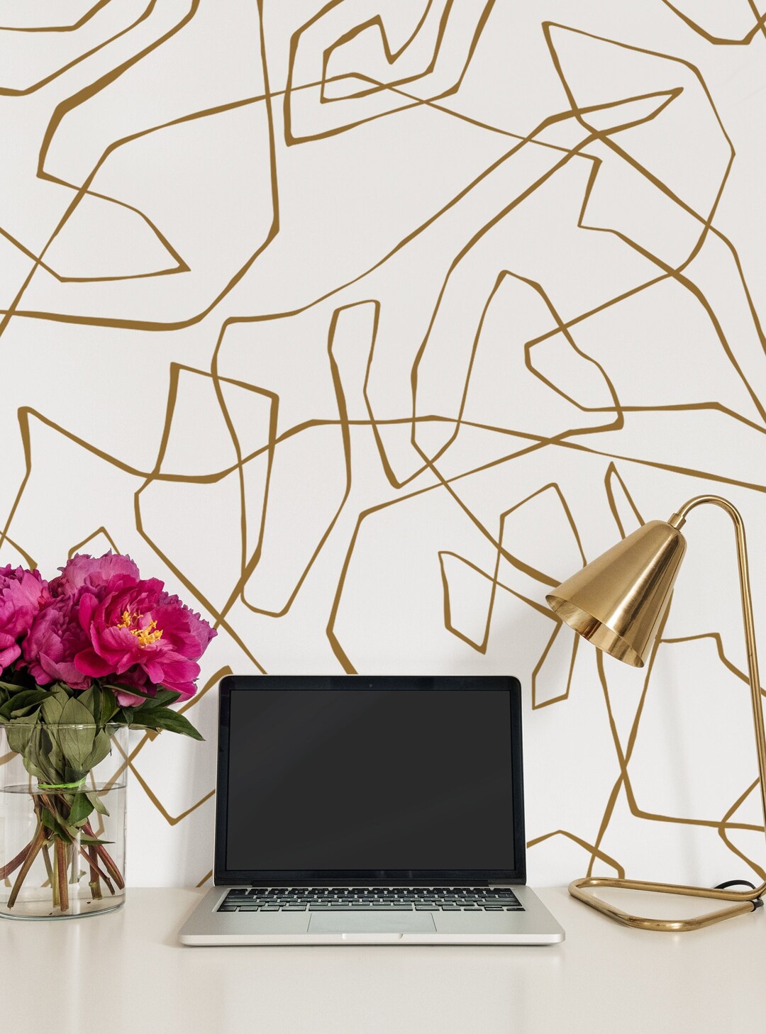 Entangled Lines Abstract Mural Wallpaper, Gold, Wall Mural - Etsy