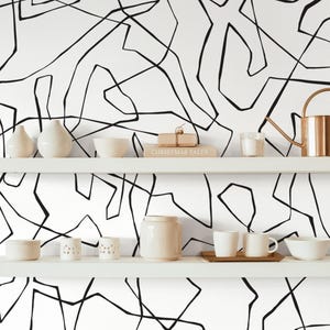 Entangled Lines Abstract Mural Wallpaper, Black, Wall Mural - Etsy