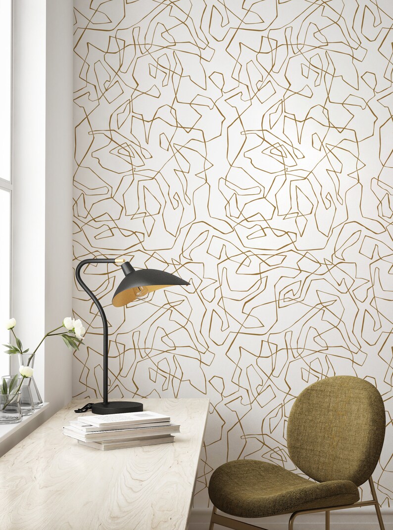 Entangled Lines Abstract Wallpaper Gold Self Adhesive Fabric - Etsy