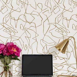 Entangled Lines Abstract Wallpaper, Gold, Wallpaper - Etsy
