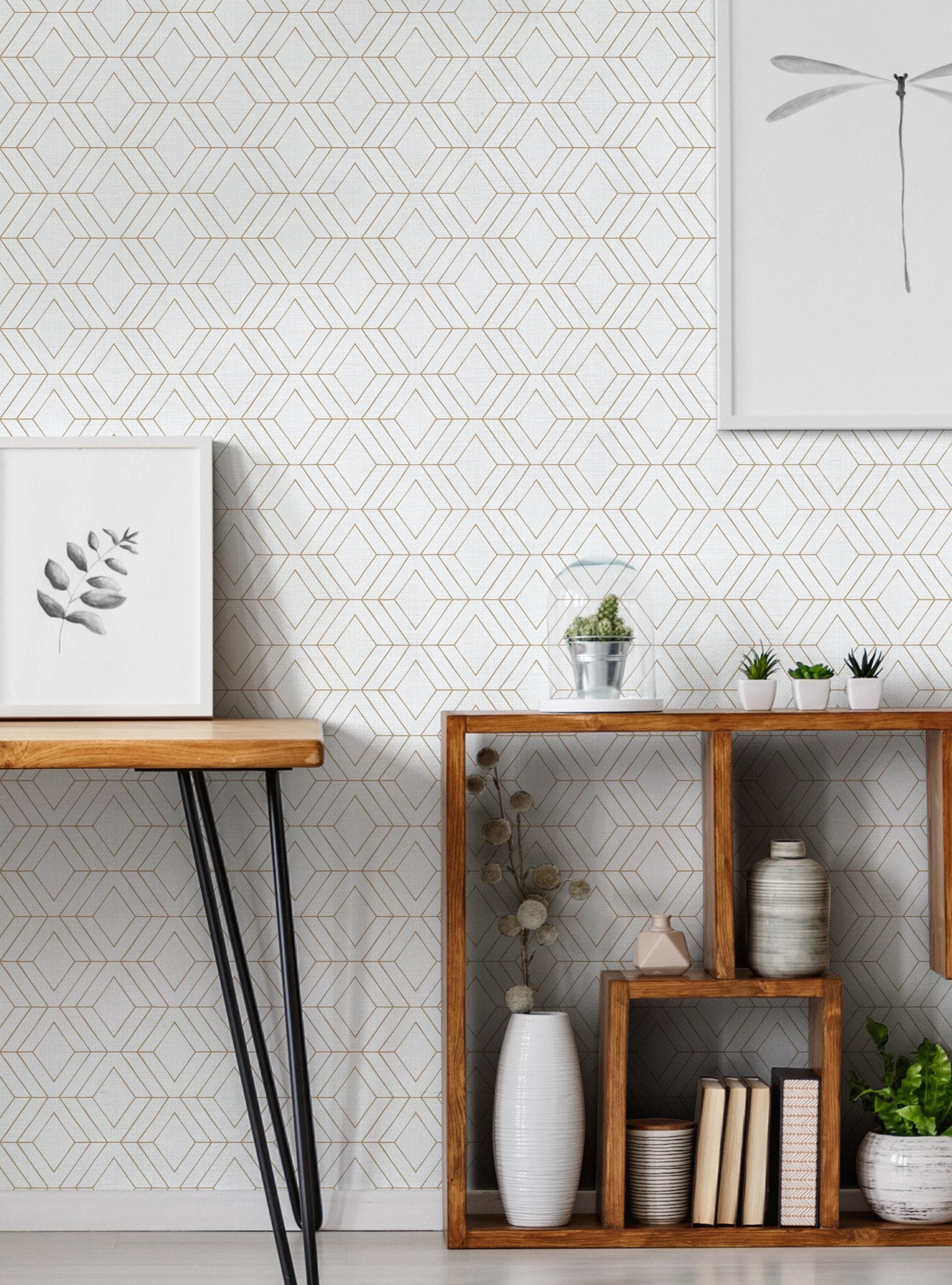Diamond Geometric Art Deco Lines Wall Covering | off White | Peel and ...