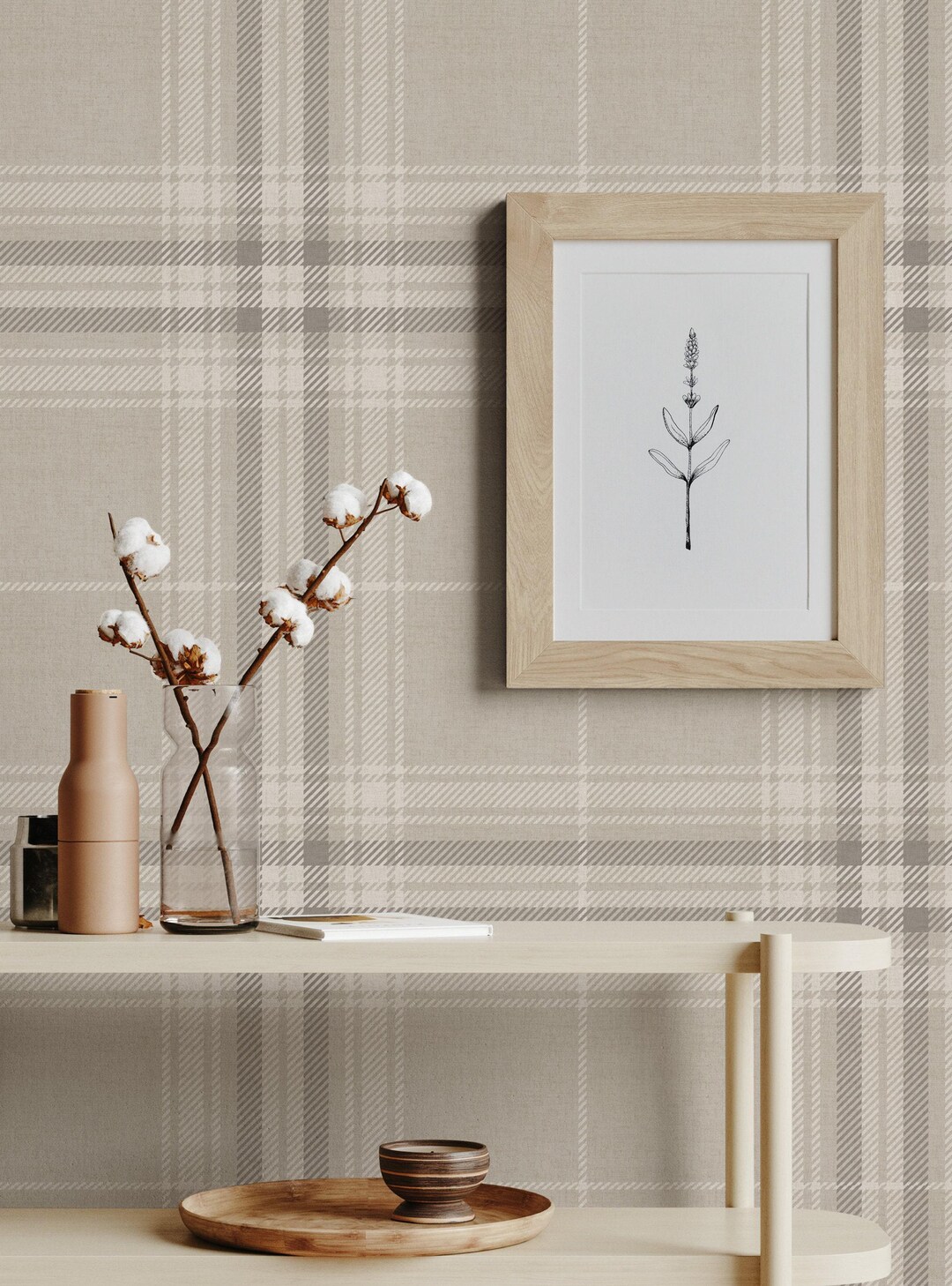 Cozy Plaid Wall Covering | Beige Grey | Peel and Stick or Unpasted ...
