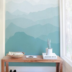 Winter Mountain Mural Wall Covering | Grayish Mint | Peel and Stick or ...