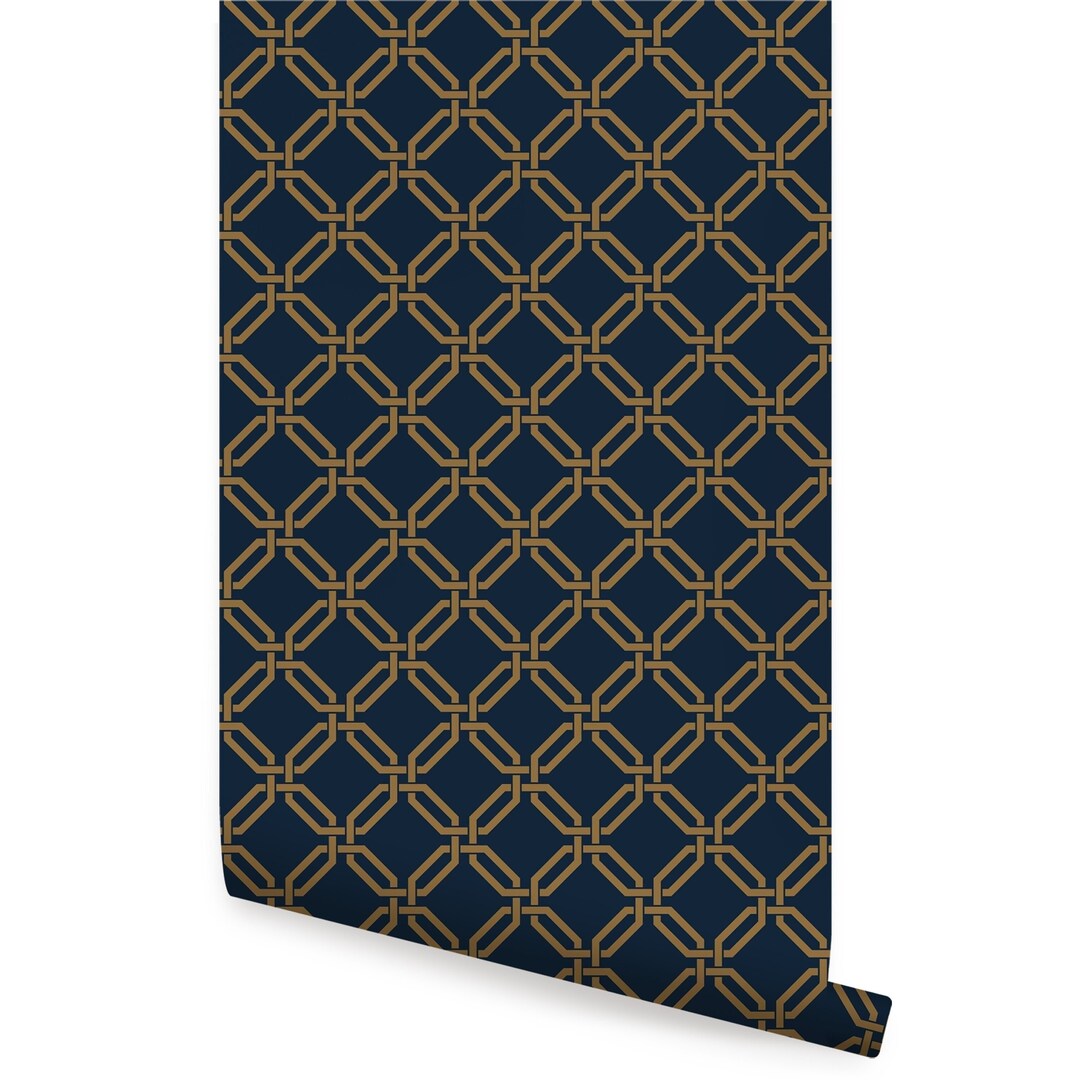 Octagon Links, Navy, Repositionable Wallpaper - Etsy Österreich
