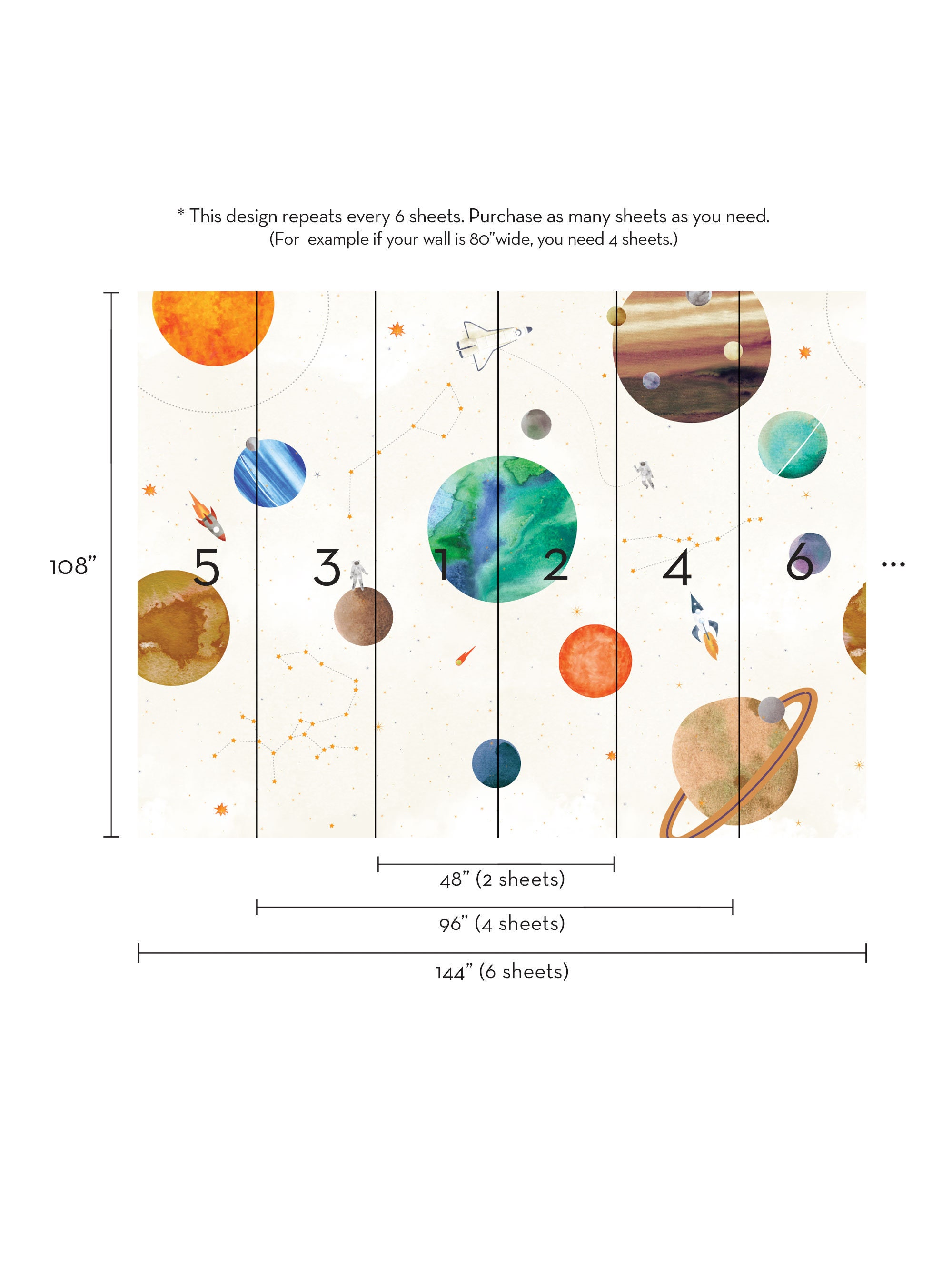 Space Mural Kids Wallpaper White Space Wall Art Peel and | Etsy