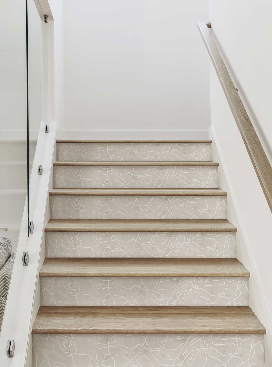 Entangled Lines Textured Look, Beige, Vinyl Peel and Stick Stair Riser ...