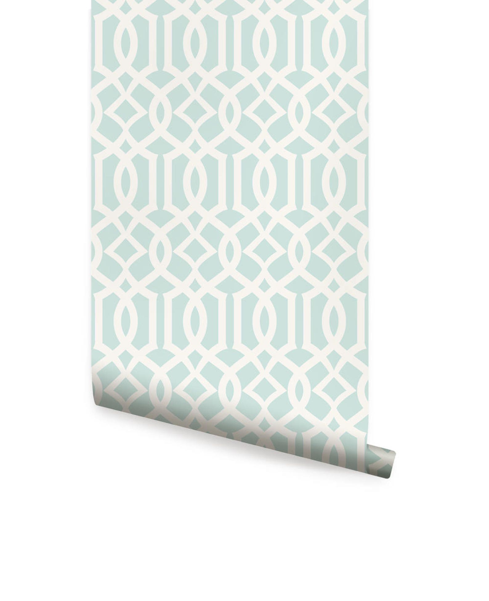 Modern Trellis Dusky Mint Peel & Stick Fabric Wallpaper - Etsy