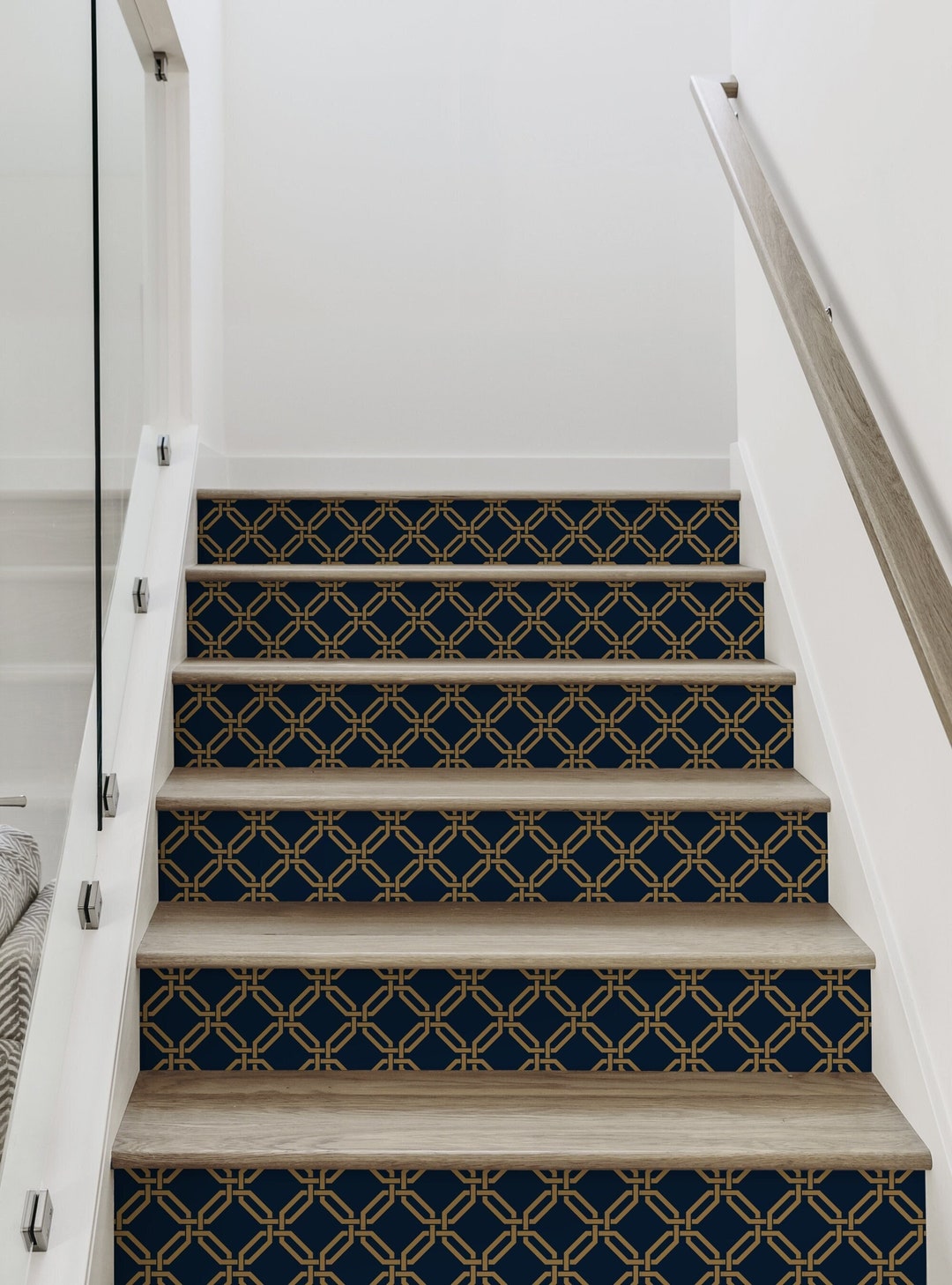 Octagon Links | Navy | Vinyl Peel and Stick Stair Riser Strip Sticker ...