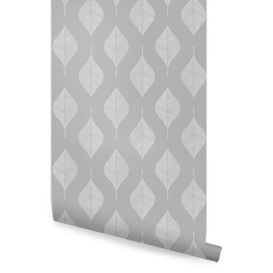 Line Leaves off White Cool Grey Wallpaper - Etsy