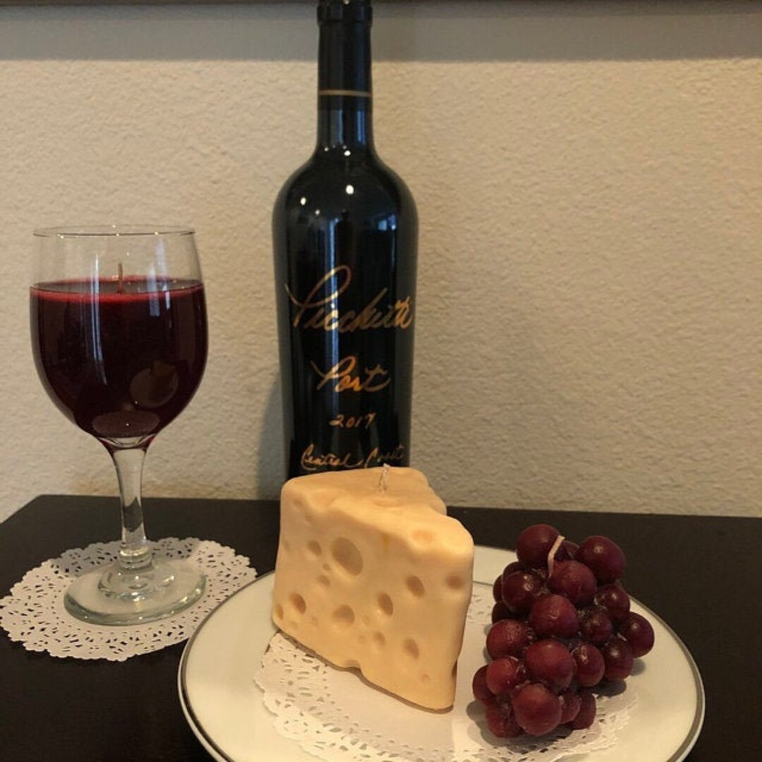 Cabernet Wine Set Candles , Cheese Wedge Candle and a Cluster of Grapes ...