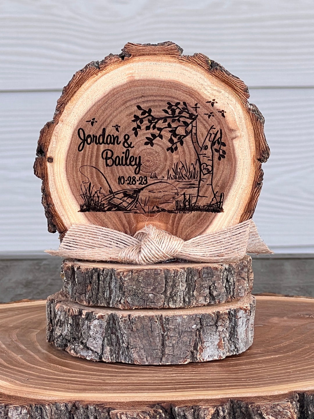 Rustic Wood Slice Wedding Cake Topper: Personalized Tree Design - Etsy