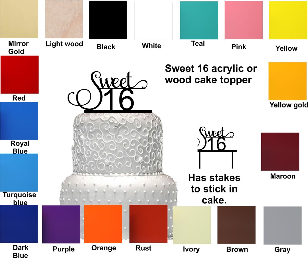 Sweet 16 Cake Topper, Sweet Sixteen Birthday, Wood Cake Topper, Acrylic ...