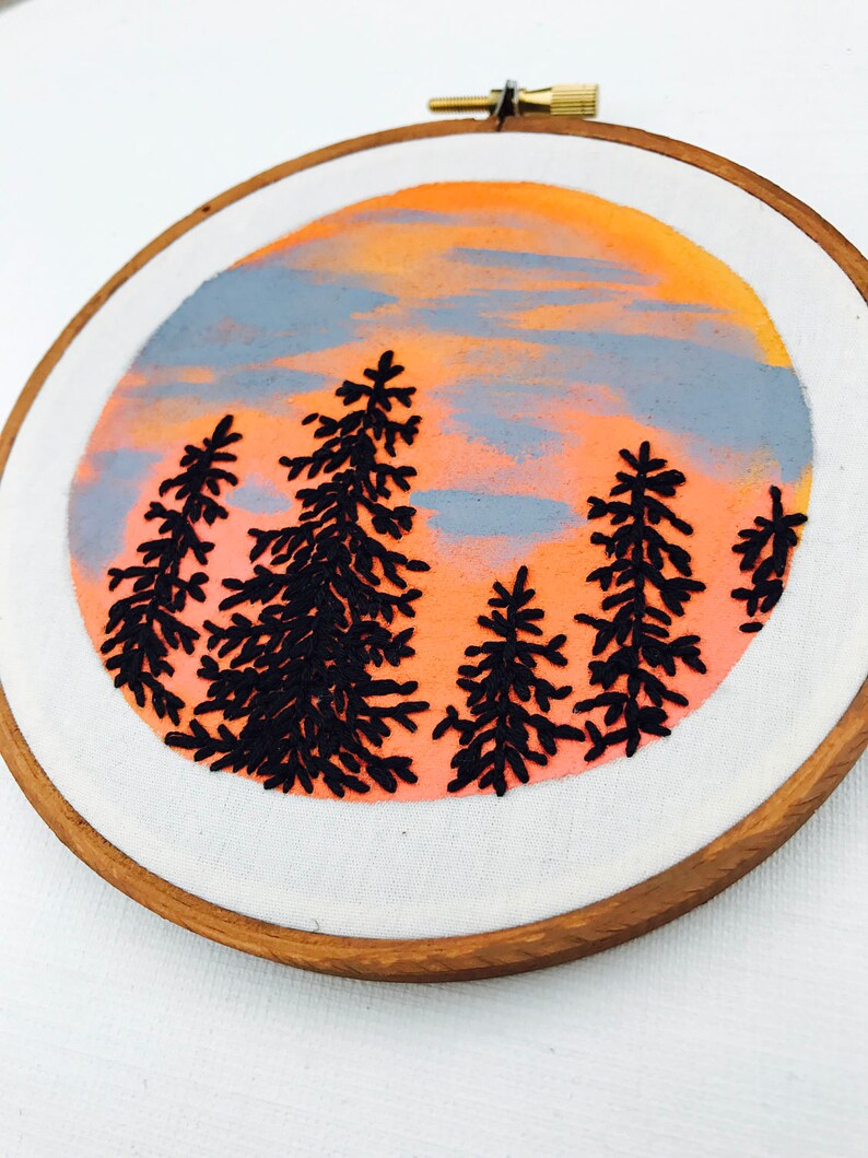 Hand Embroidery. Sunset Sky and Trees. Hoop Art. Embroidered - Etsy