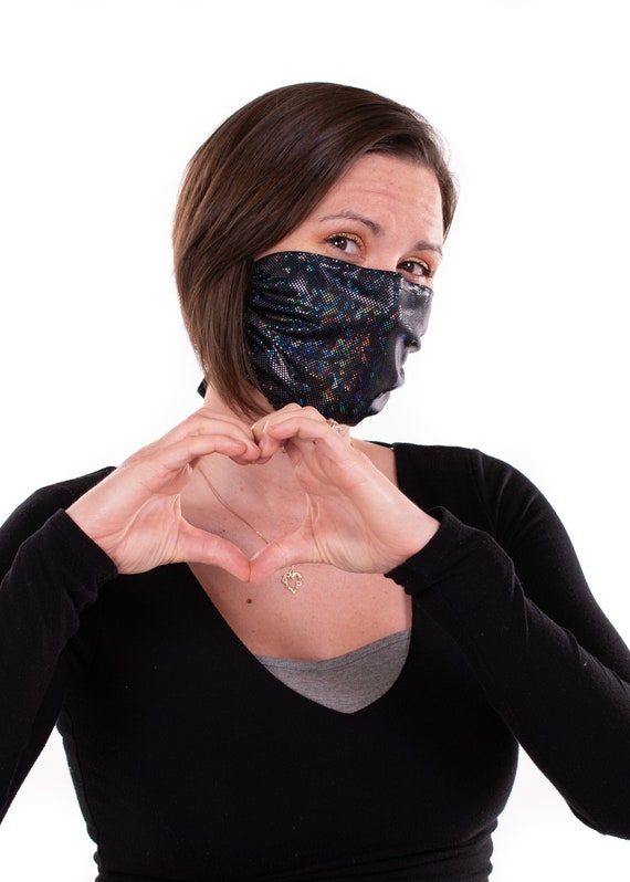 6 COLORS Shipping Now Holographic Disco Face Mask w/ Pocket | Etsy