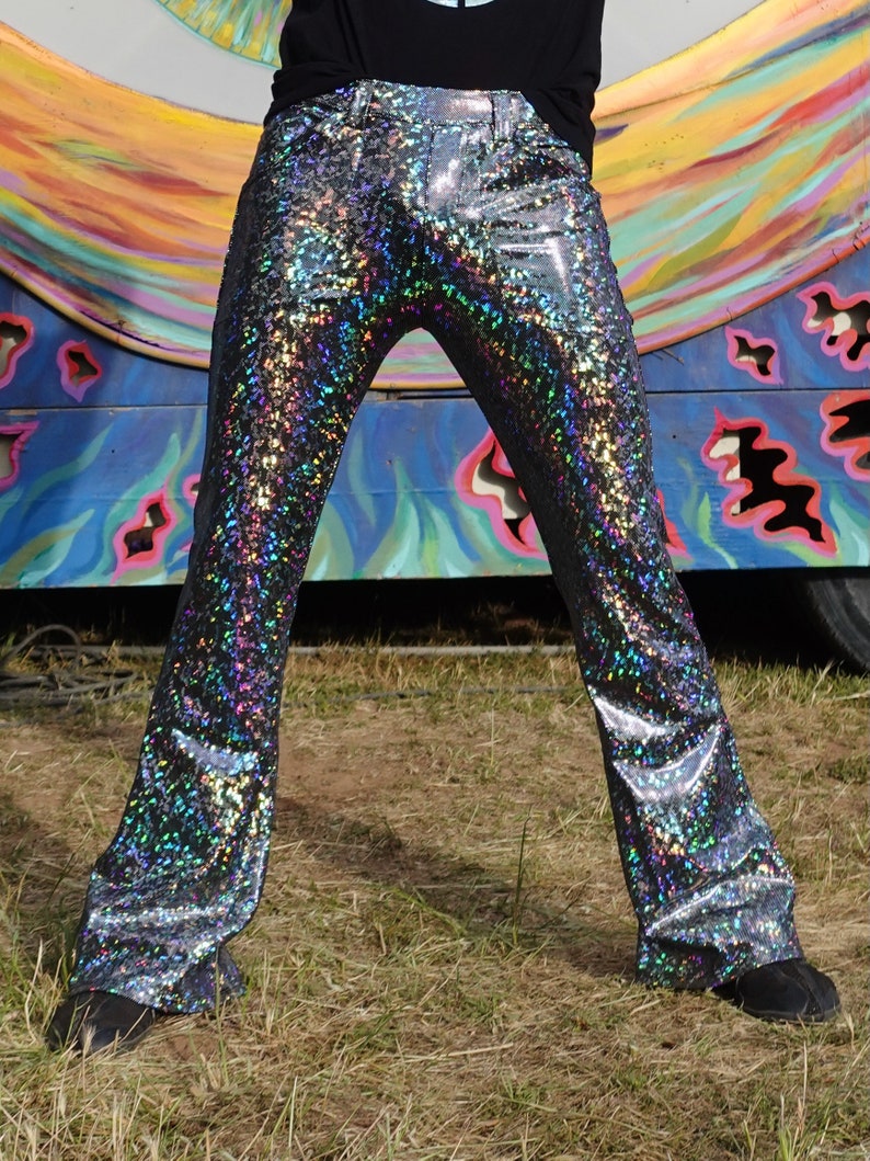 4 Pocket Silver Disco Flare Pants Disco Ball Men's - Etsy