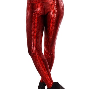 Women's Snake Red Printed Leggings Iridescent Ruby Red Snake Skin ...