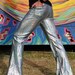 4 Pocket Silver Snake Flare Pants Holographic Metallic Snake Print Bell ...