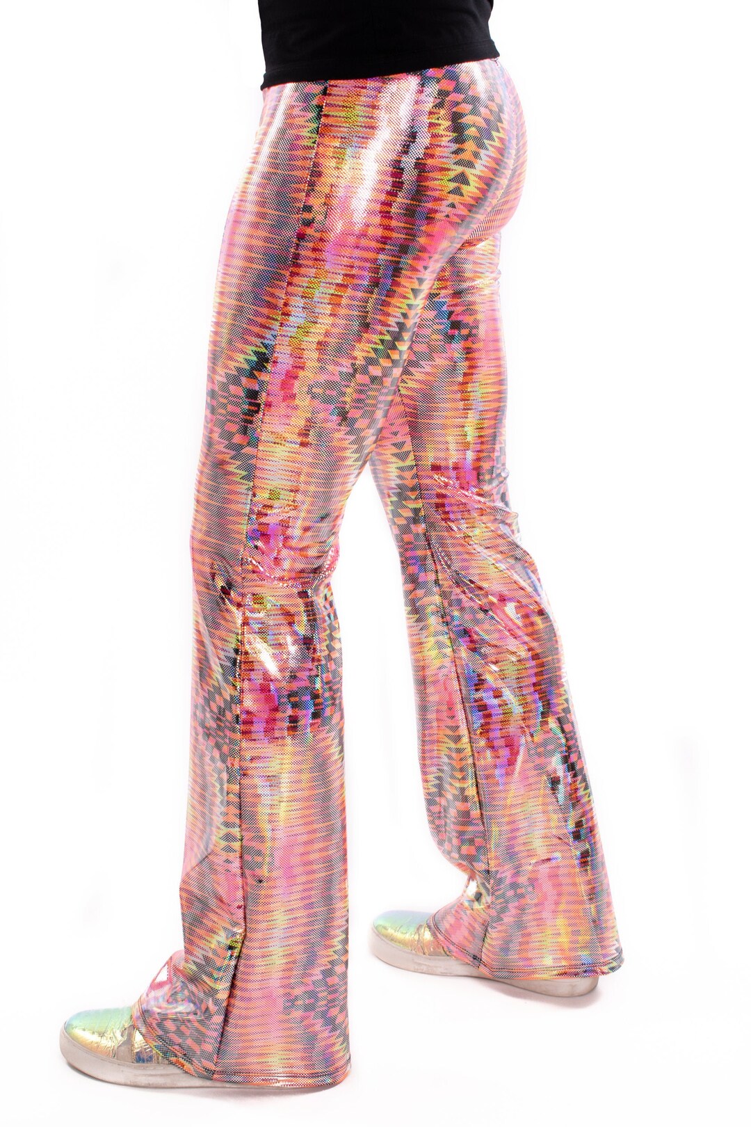 ORANGE Dazzle: Men's Flared Holographic Pants UV Blacklight Reactive - Etsy