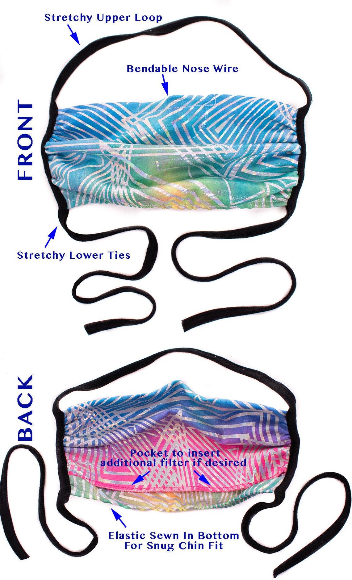 6 COLORS Shipping Now Holographic Disco Face Mask w/ pocket | Etsy