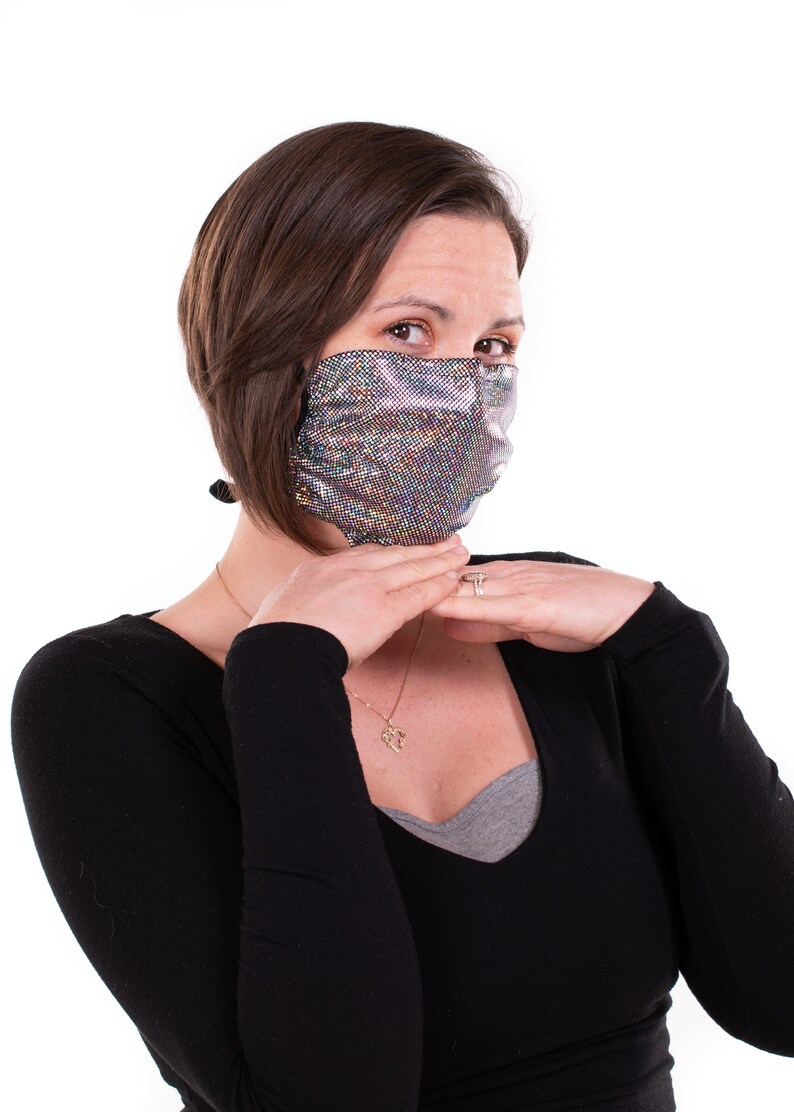 6 COLORS Shipping Now Holographic Disco Face Mask w/ Pocket | Etsy