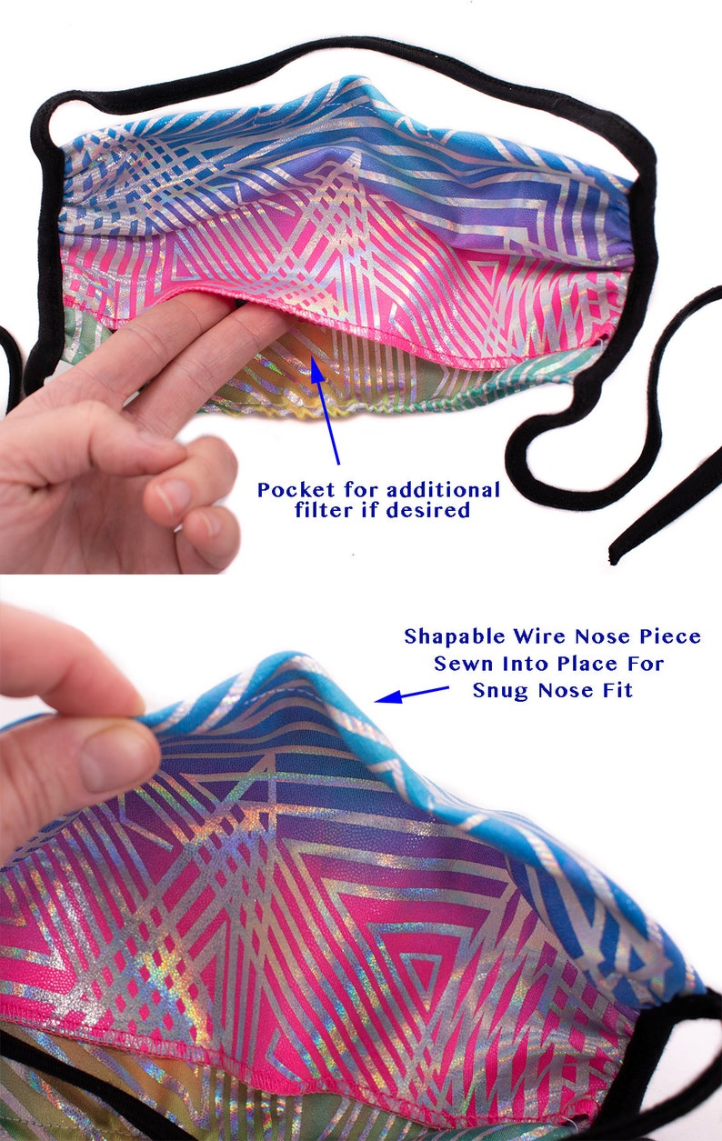 6 COLORS Shipping Now Holographic Disco Face Mask w/ Pocket | Etsy
