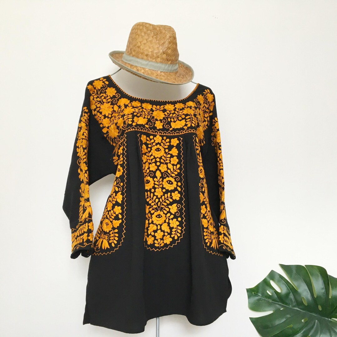 Mexican Blouse, Hand-embroidered Robe, Beautiful Colorful Mexican ...