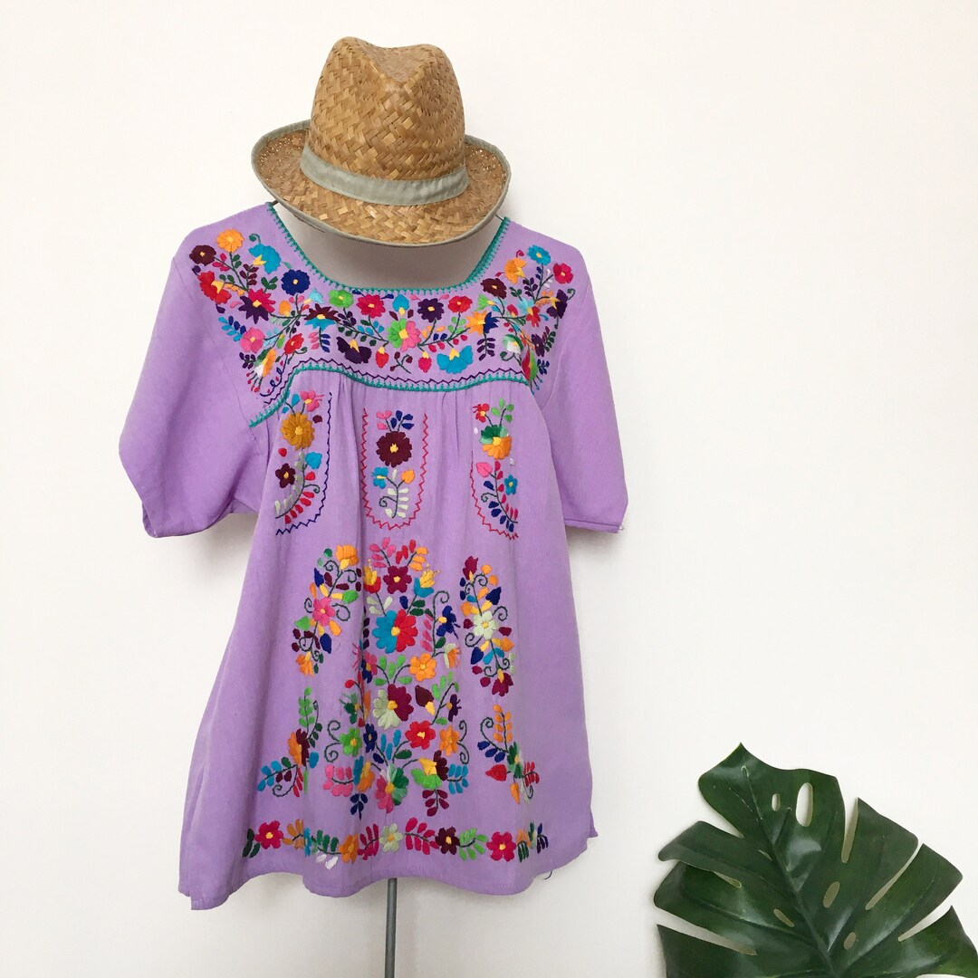 Mexican Blouse, Hand-embroidered Robe, Beautiful Colorful Mexican ...