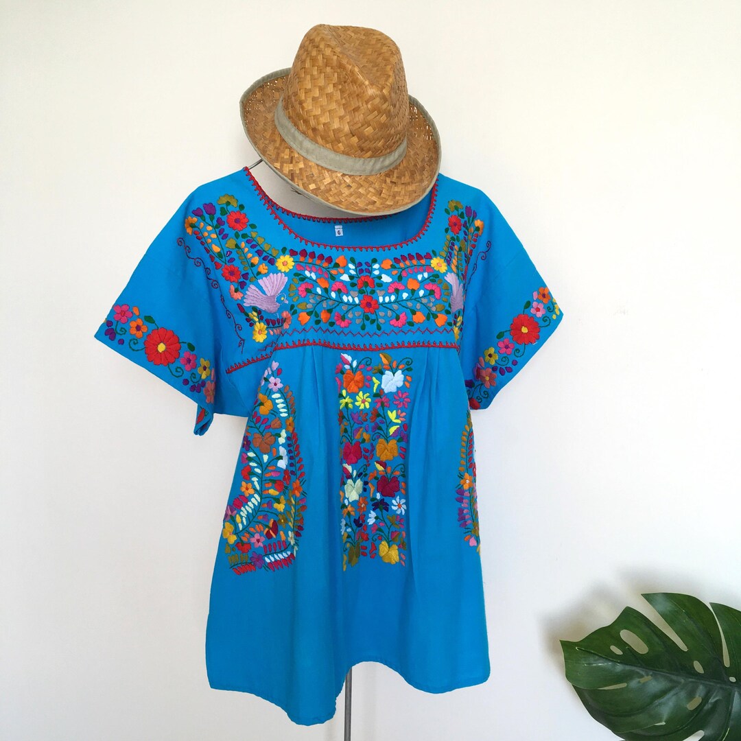 Mexican Blouse, Hand-embroidered Robe, Beautiful Colorful Mexican ...