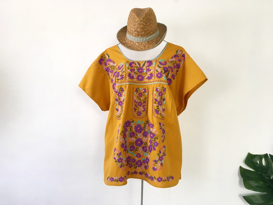 Mexican Blouse, Hand-embroidered Robe, Beautiful Colorful Mexican ...