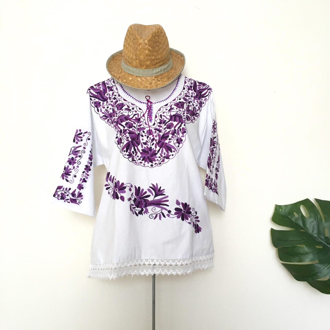 Mexican Blouse, Hand-embroidered Robe, Beautiful Colorful Mexican ...