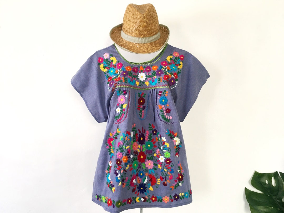 Mexican Blouse, Hand-embroidered Robe, Beautiful Colorful Mexican ...