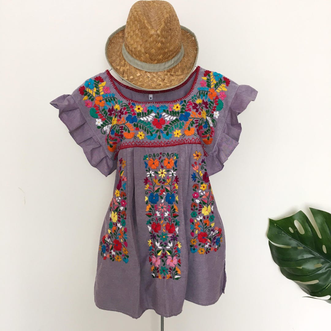 Mexican Top, Hand-embroidered Robe, Beautiful Colorful Mexican Hippie ...