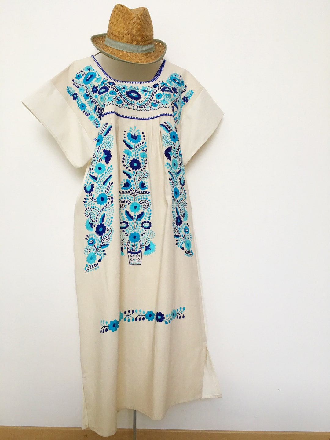 Mexican Embroidered Dress, Ethnic, Size S,M,L,XL Beautiful Handmade Embroidery, Puebla Dress ...