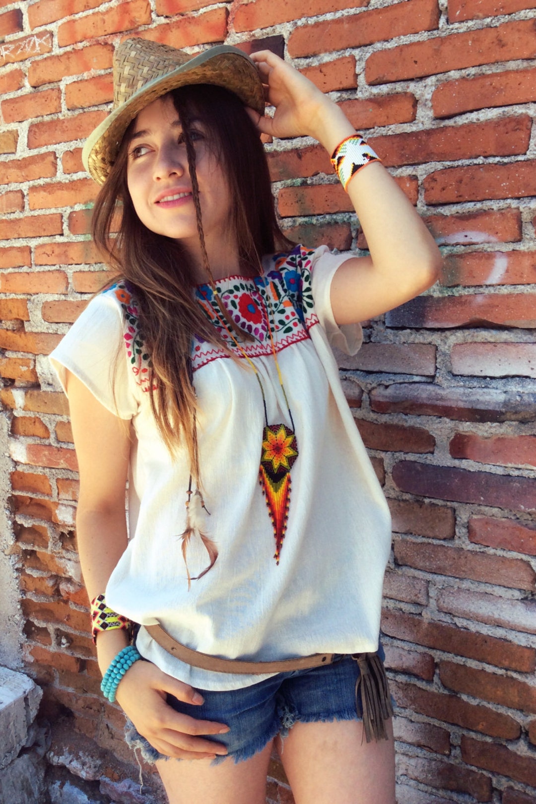 Mexican Tunic With Beautiful Traditional Embroidery From Puebla ...
