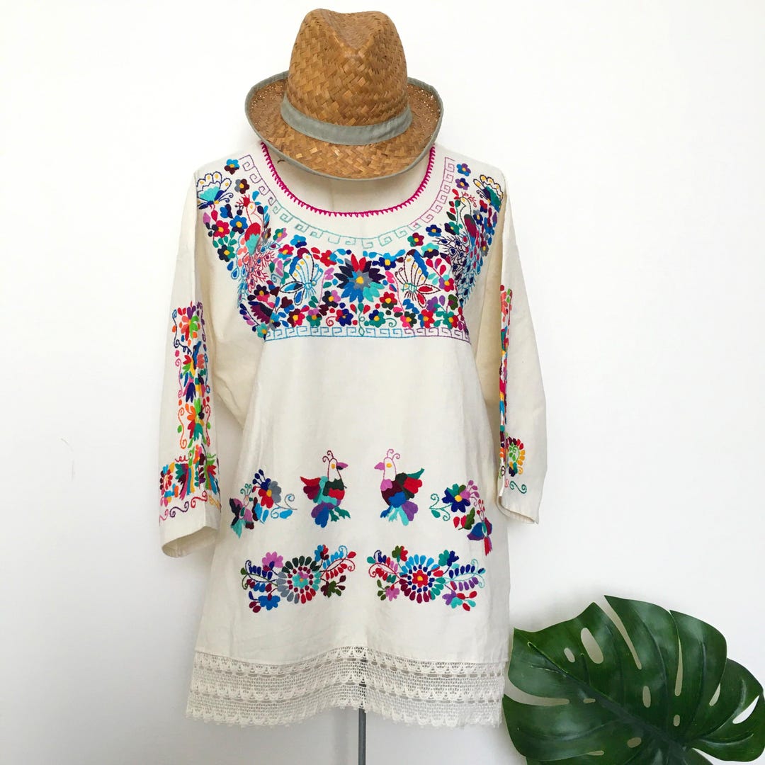Mexican Blouse, Hand-embroidered Robe, Beautiful Colorful Mexican ...