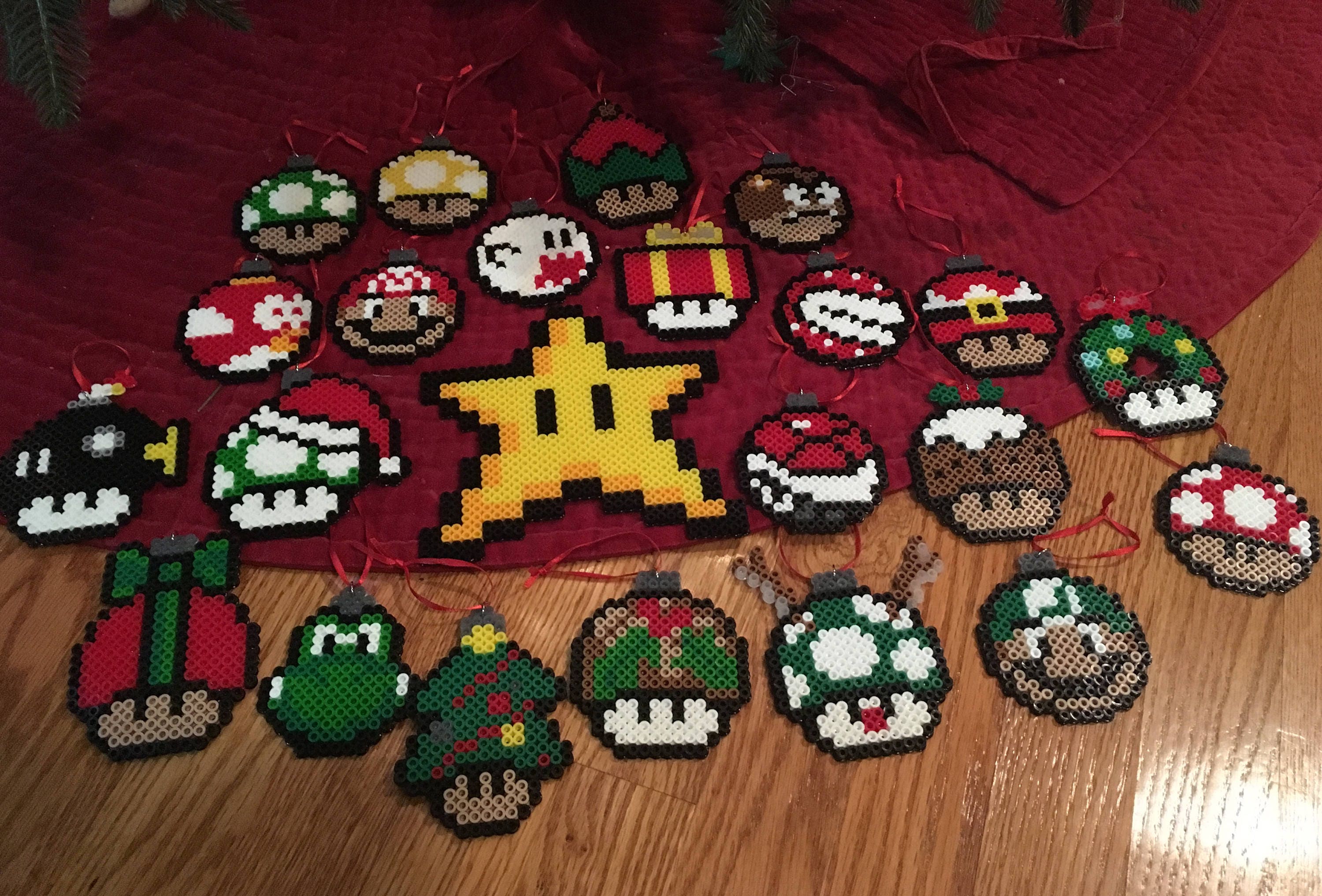 Super Mario Bros Christmas Ornament Perler Bead Set of 23 With Star - Etsy