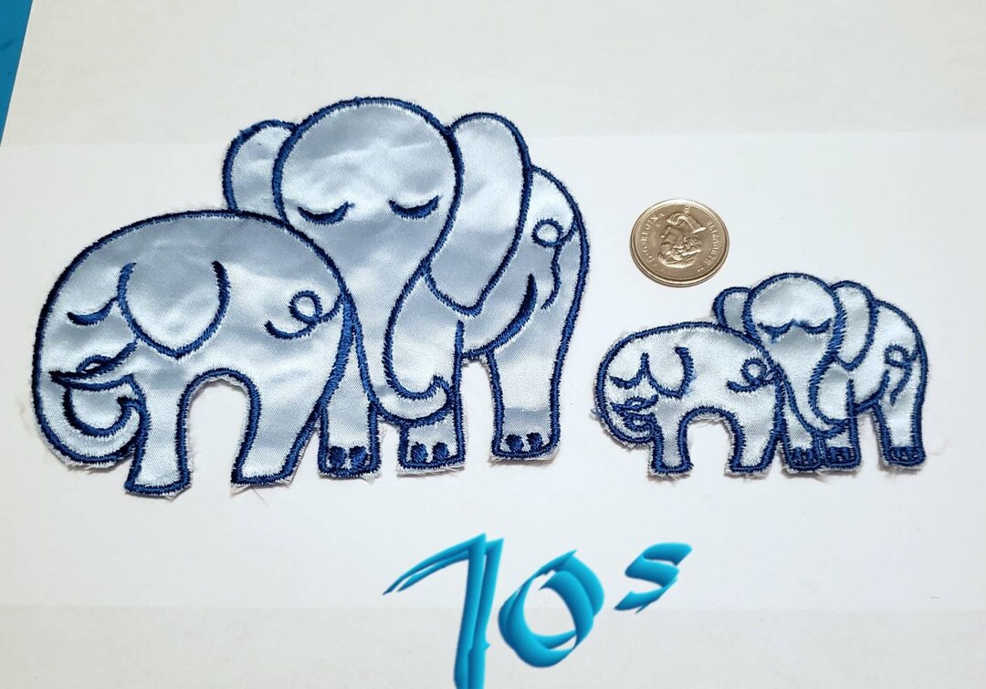 70s NEW Elephant Family Patches Vintage Blue Elephants Sew on Patches ...
