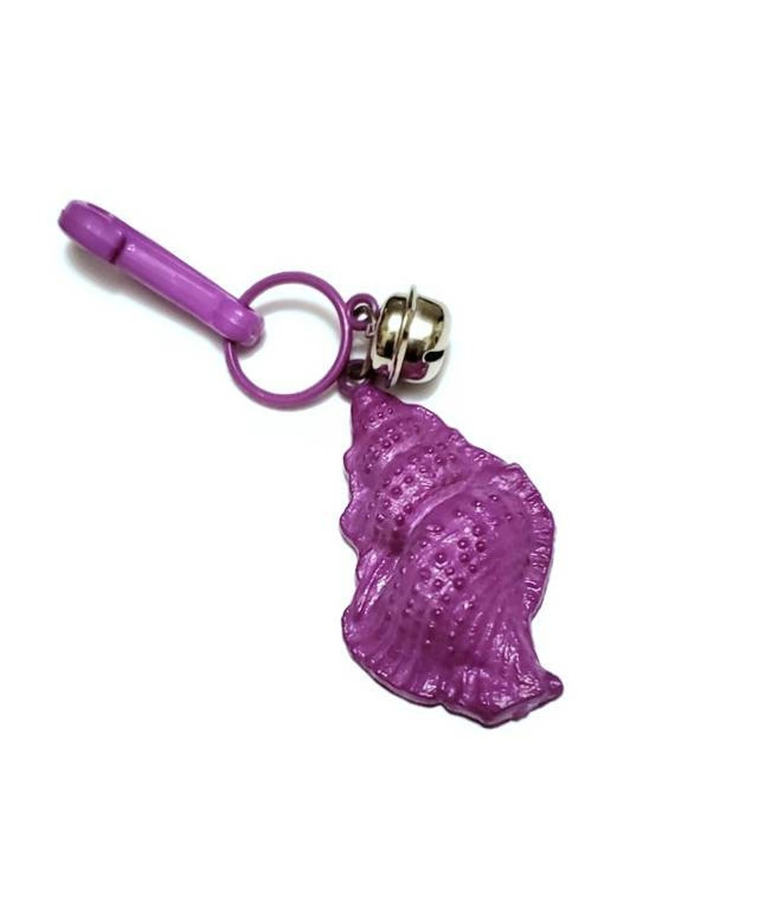80s Sea Shell Bell Charm Keyring Purple Mermaid Jewelry Keychain ...